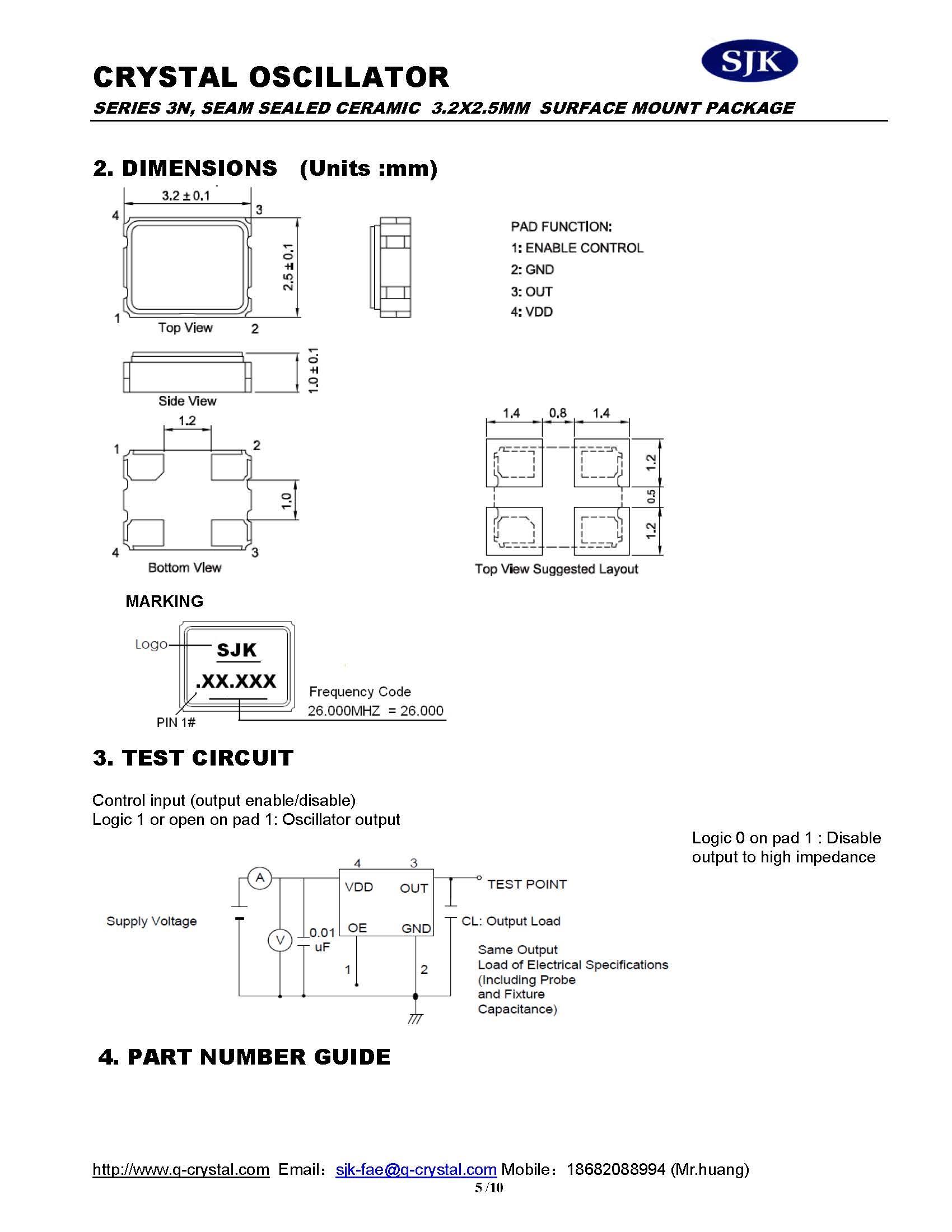 SJK,晶科鑫,现货,3N18432G33YC,3225OSC,18.432MHz,CMOS,15PF,3.3V